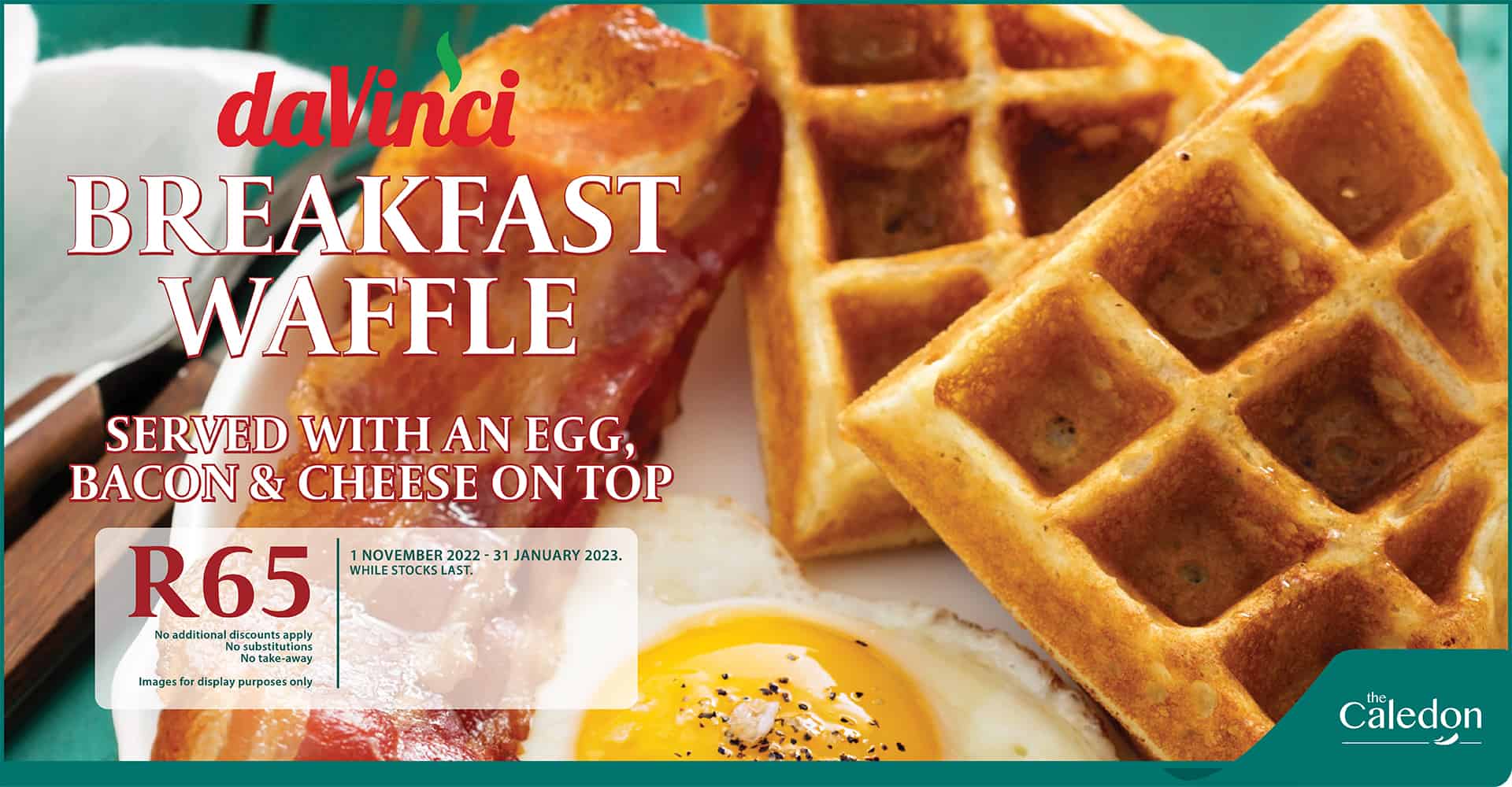 Breakfast Waffle Served With An Egg, Bacon, & Cheese For R65